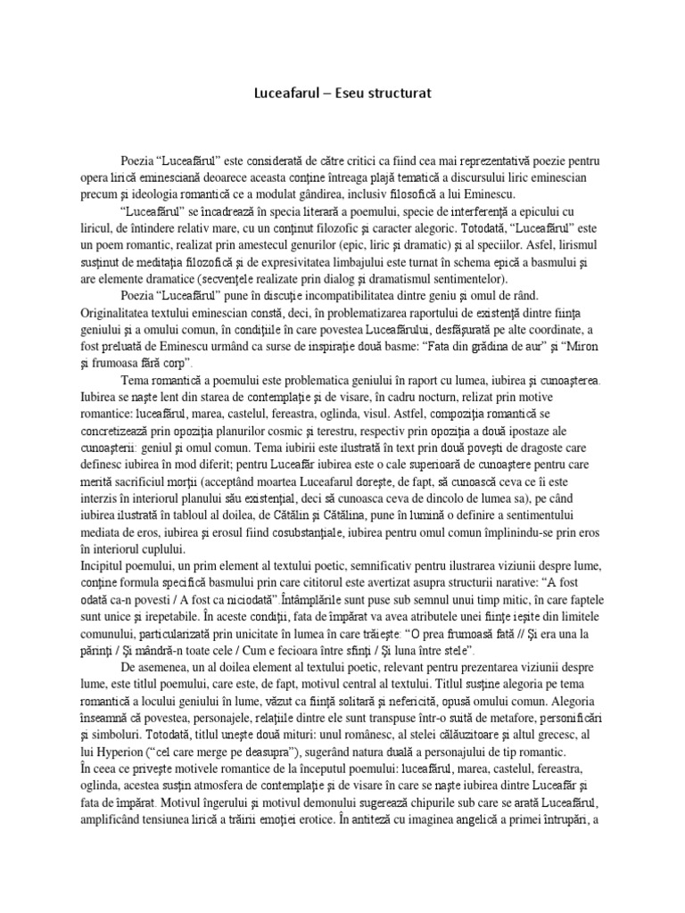 Luceafarul Eseu structurat