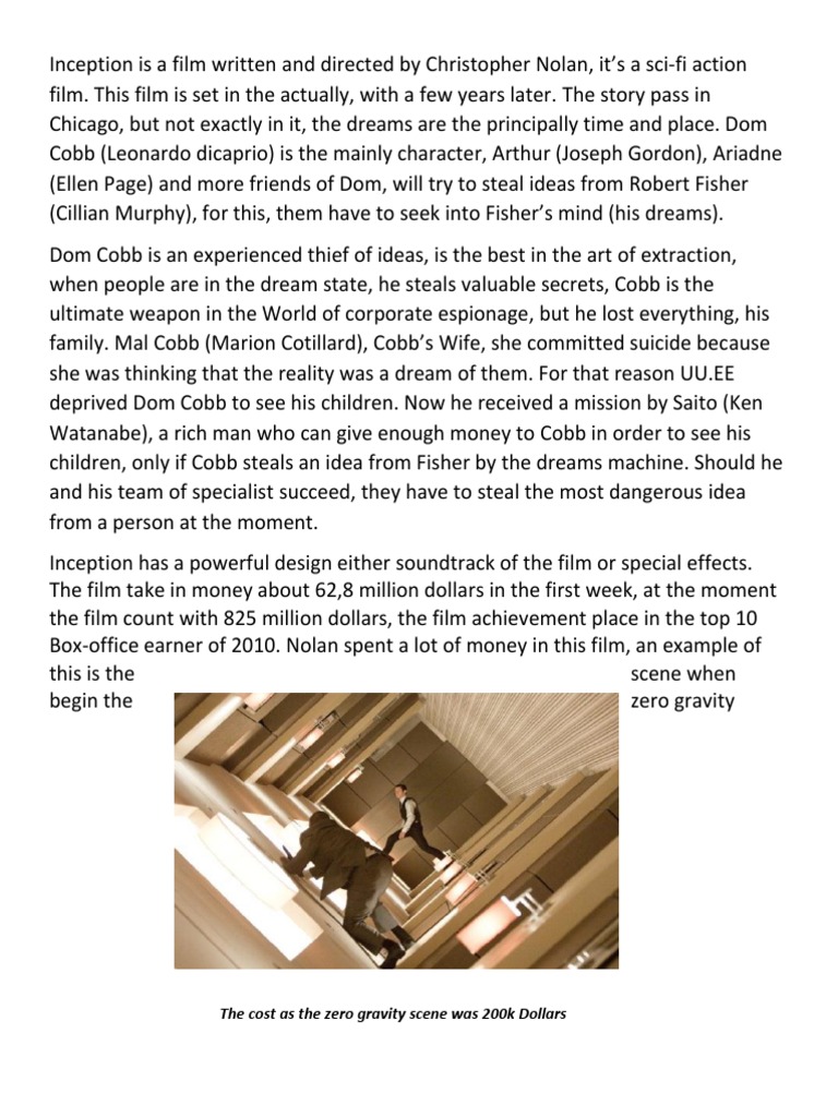 Inception Is A Film Written and Directed by Christopher Nolan | PDF ...