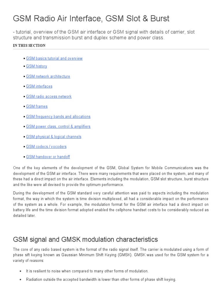 GSM Radio Air Interface, GSM Slot & Burst: GSM Signal and GMSK ...