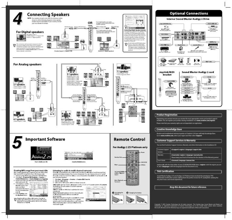 Sound Blaster Audigy 2 ZS Quickstart English Back | PDF | Loudspeaker ...