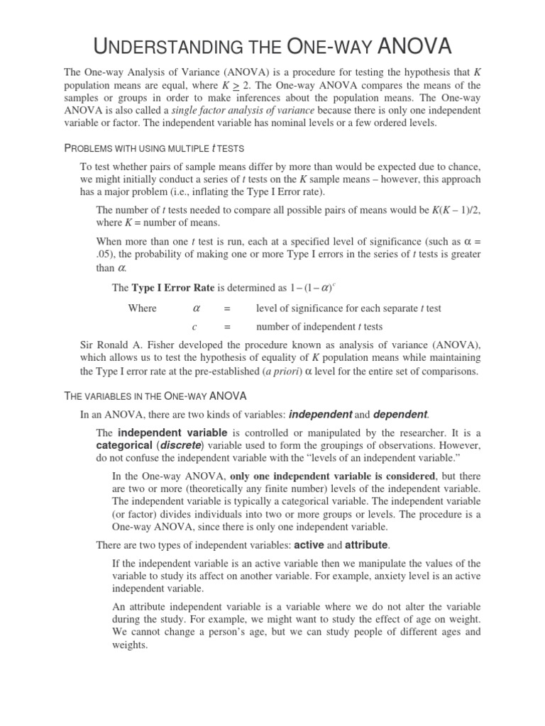 Understanding The One-Way ANOVA | PDF