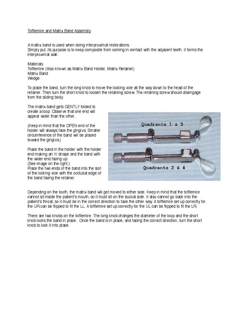Tofflemire Matrix Band Setup Guide | PDF