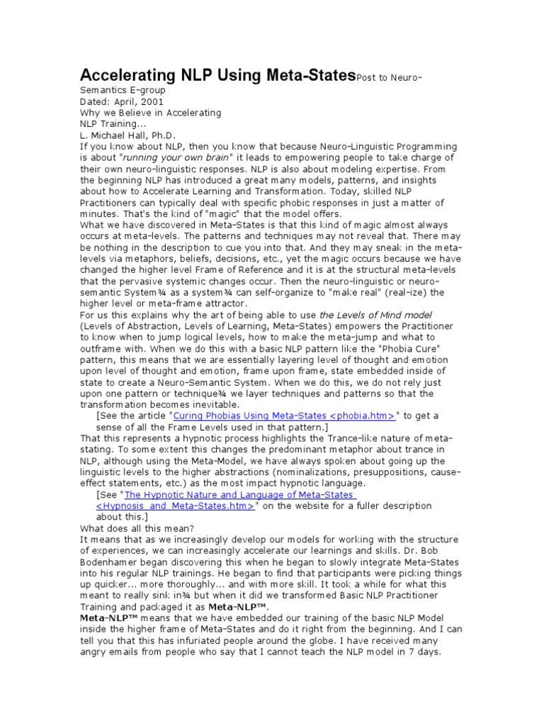 Accelerating NLP Using Meta States | PDF | Neuro Linguistic Programming ...