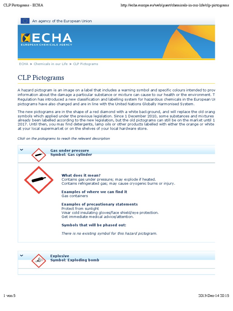 CLP Pictograms - ECHA | Chemical Substances | Chemistry