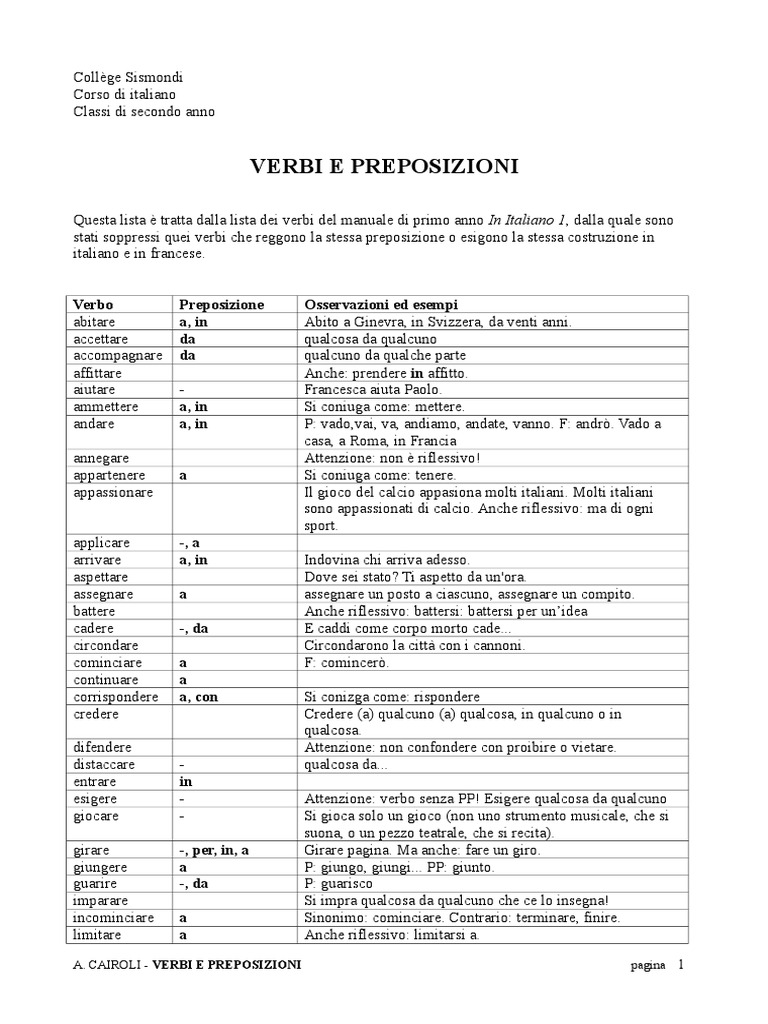 Verbi e Preposizioni