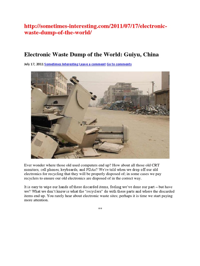 Guiyu, China: The E-Waste Capital of the World | PDF | Electronic Waste ...