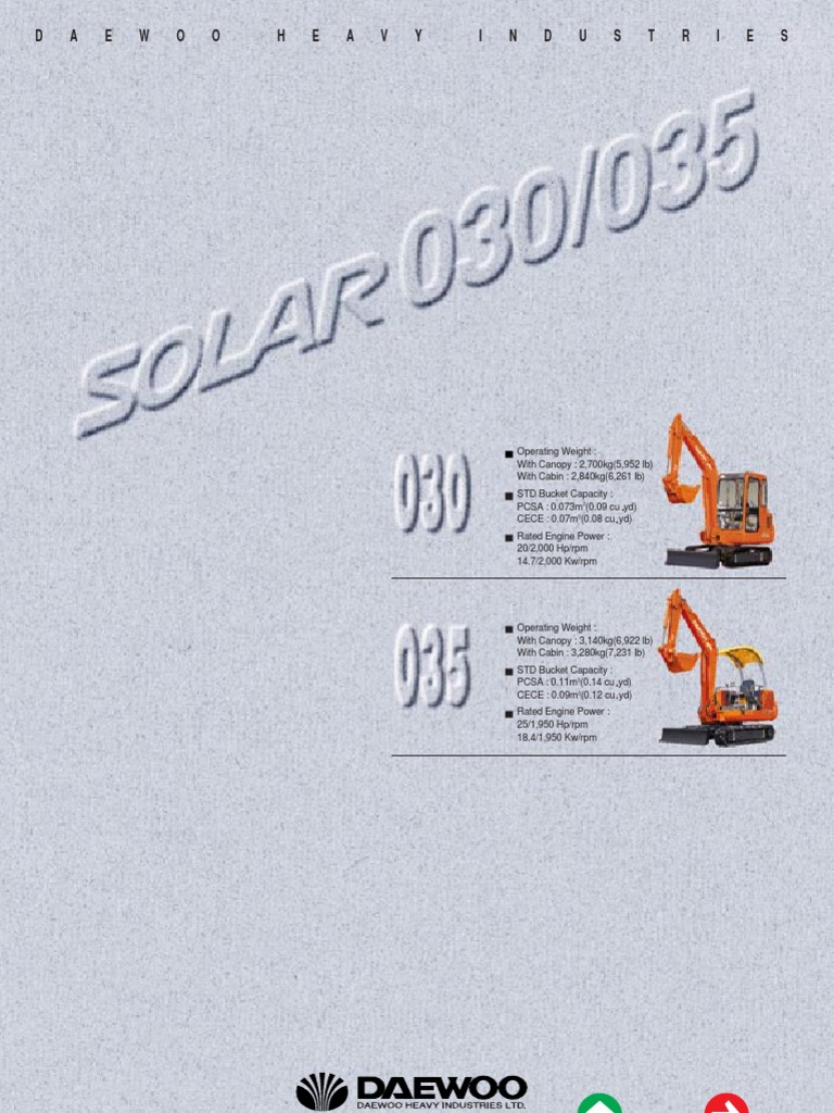 Daewoo Miniexcavadora SOLAR 030 / SOLAR 035 | PDF | Engines | Truck