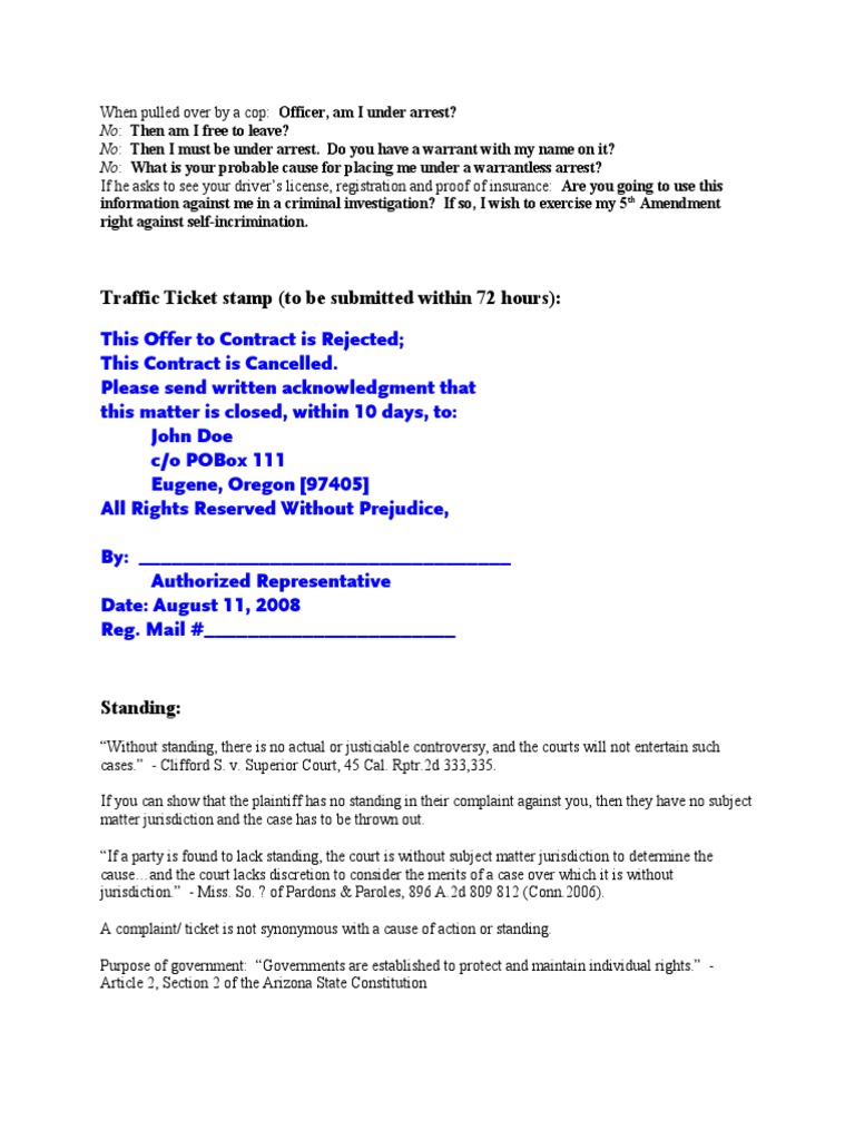 Traffic Ticket Response | PDF | Plea | Standing (Law)