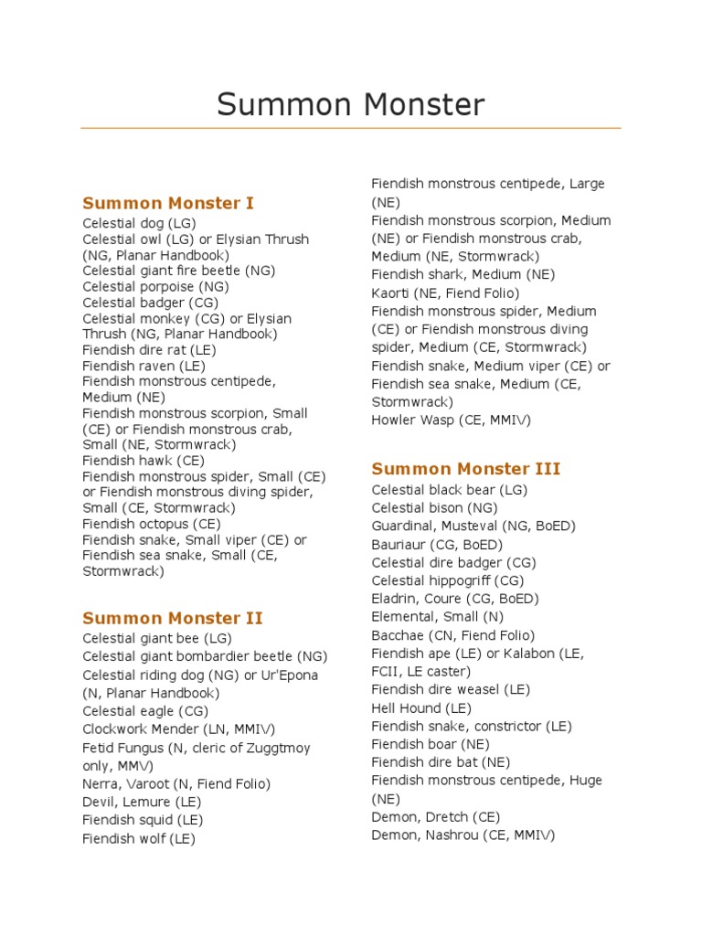 Pathfinder Summon Monster Guide | PDF
