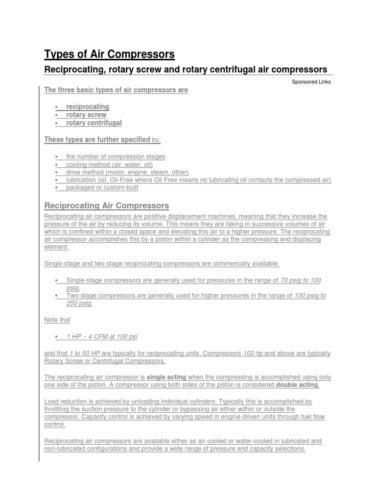 Types of Air Compressors | PDF | Gas Compressor | Machines