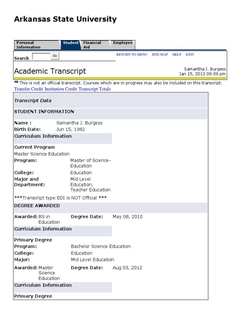Graduate Transcript Pdf Grading Education Postgraduate Education