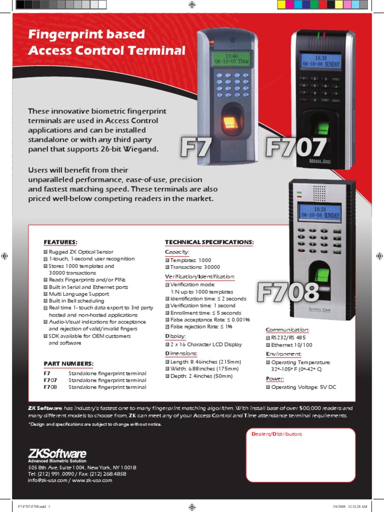 Biometric Fingerprint Access Terminals | PDF