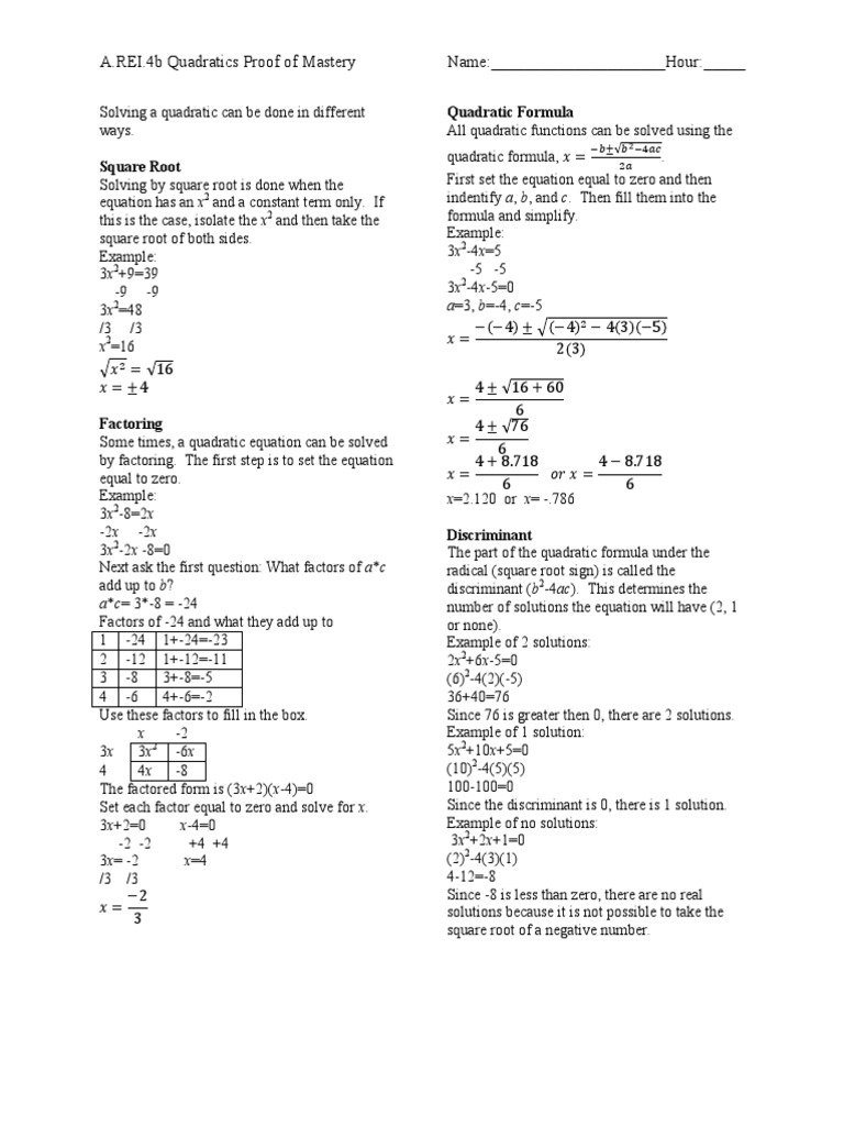 A Rei 4b Proof of Mastery | PDF | Quadratic Equation | Factorization