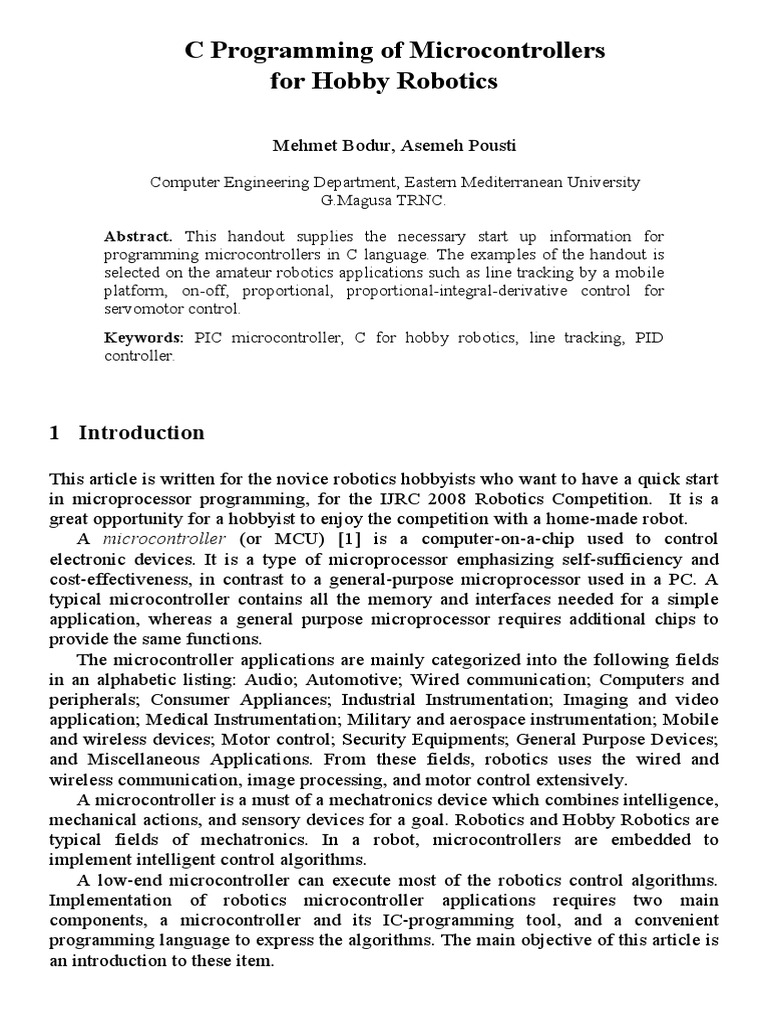 C Programming of Microcontroller For Hobby Robotics | PDF ...
