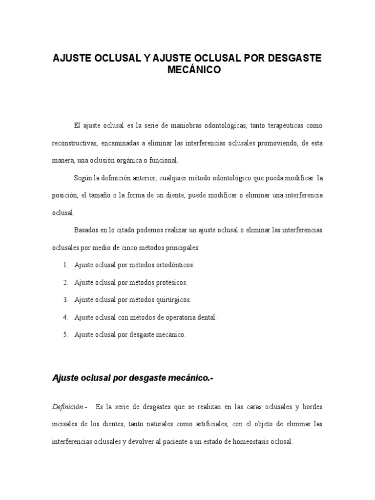 Ajuste Oclusal y Ajuste Oclusal Por Desgaste Mecánico | PDF | Anatomia ...