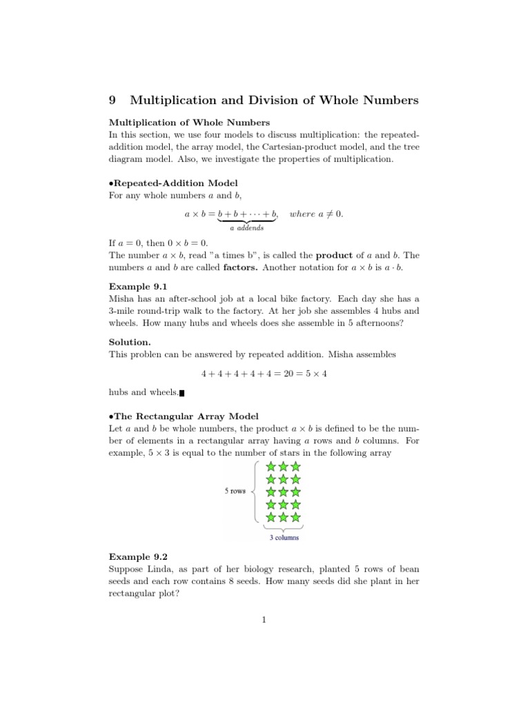 Whole Numbers: Multiplication & Division Models | PDF | Division ...