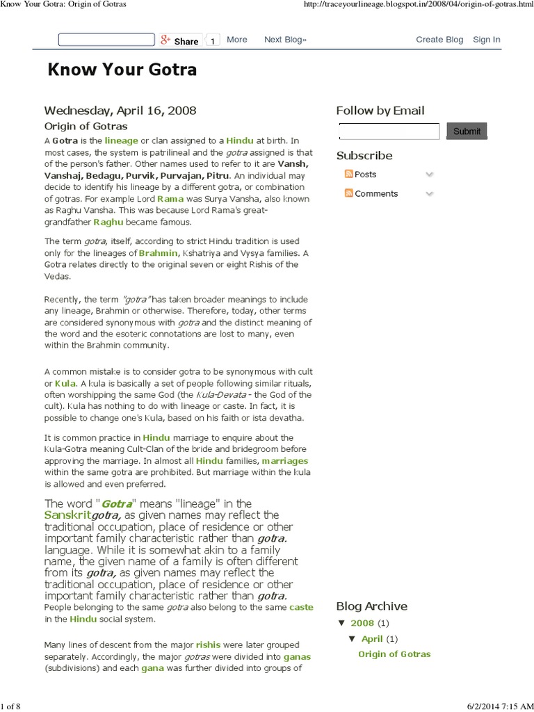 Know Your Gotra - Origin of Gotras | PDF | Hindu Literature | Kinship ...