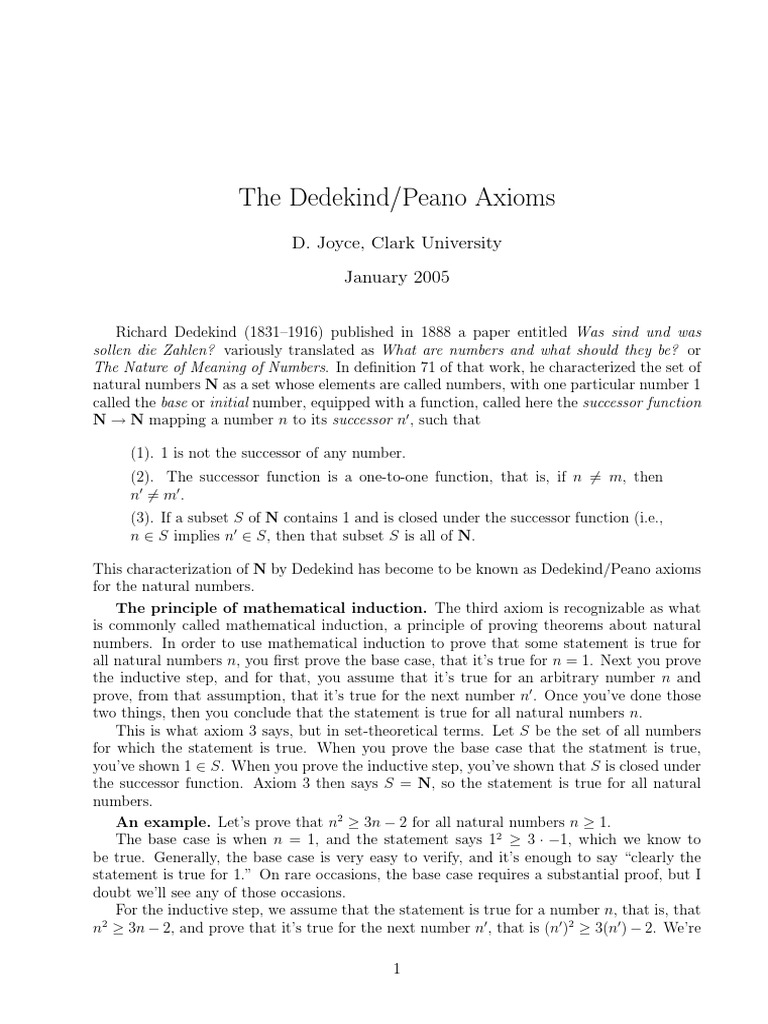 The Dedekind/Peano Axioms | PDF | Mathematical Proof | Axiom