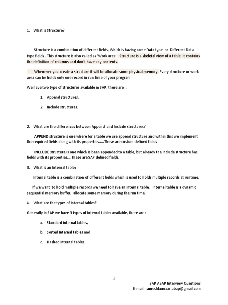 SAP ABAP Interview Questions V - 1 | PDF | Subroutine | Control Flow SAP ABAP Interview Questions V - 1 | PDF | Subroutine | Control Flow