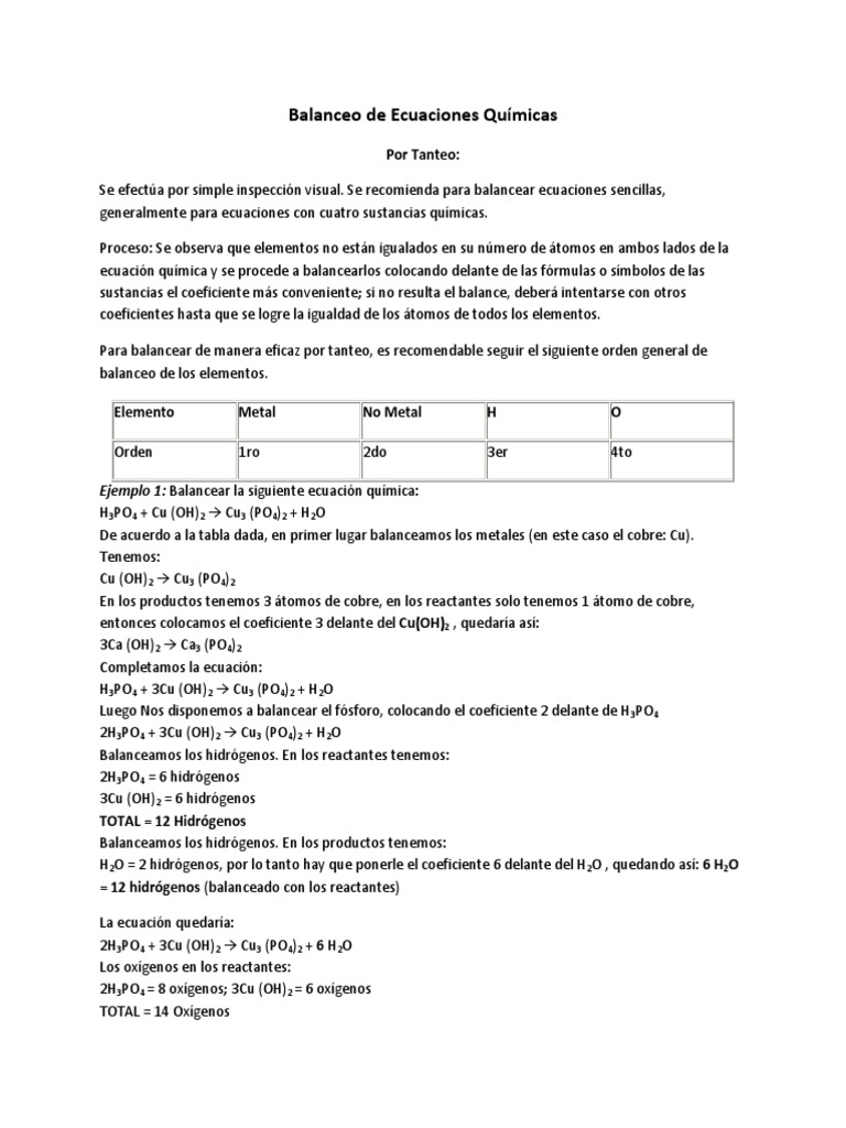 Balanceo de Ecuaciones Químicas | PDF | Redox | Concentración