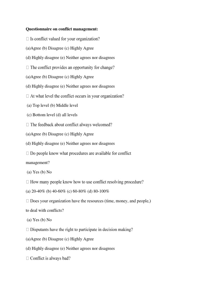 Conflict Management Questionnaire | PDF | Computers