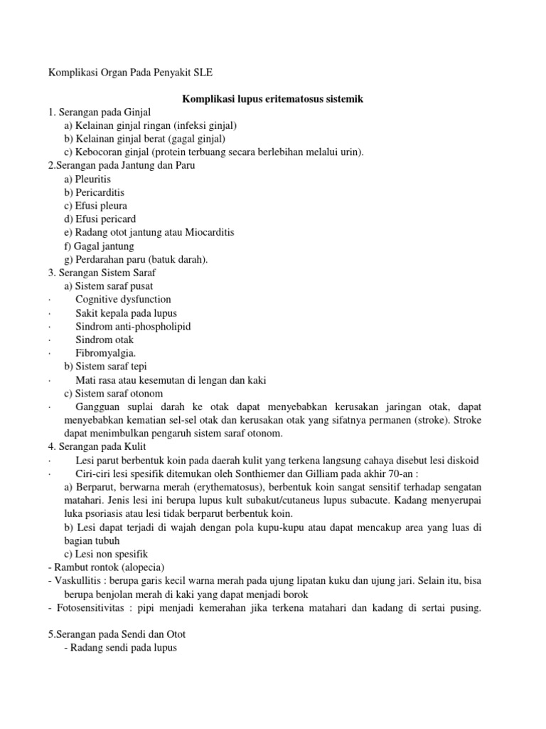 Komplikasi SLE pada Organ Tubuh | PDF