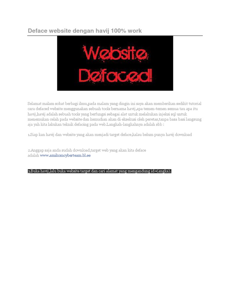 Deface Website Dengan Havij 100 | PDF