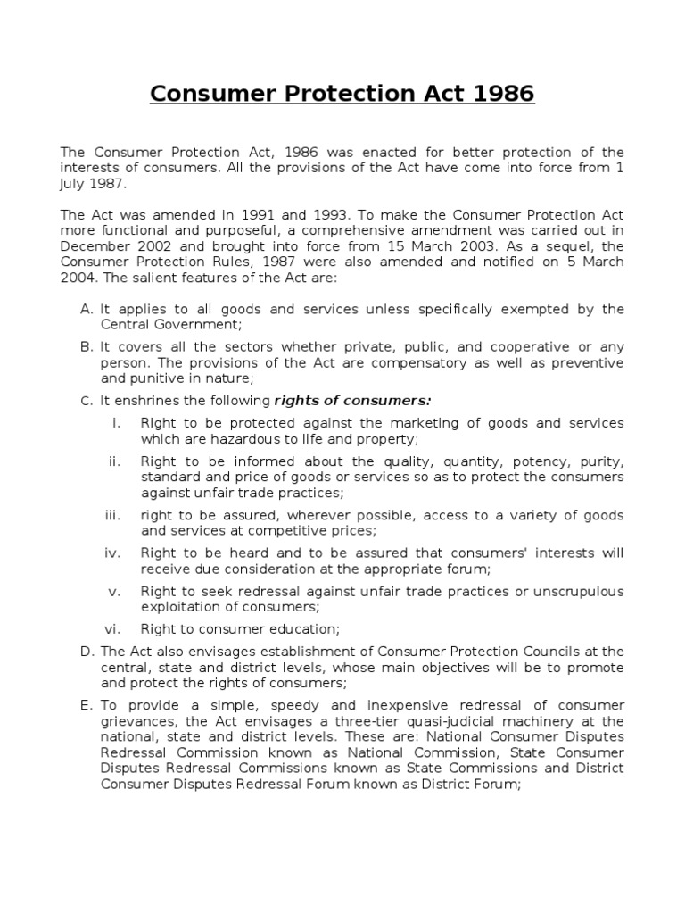 What are the main features of Consumer Protection Act? Leia aqui: What are the 4 objectives of ...