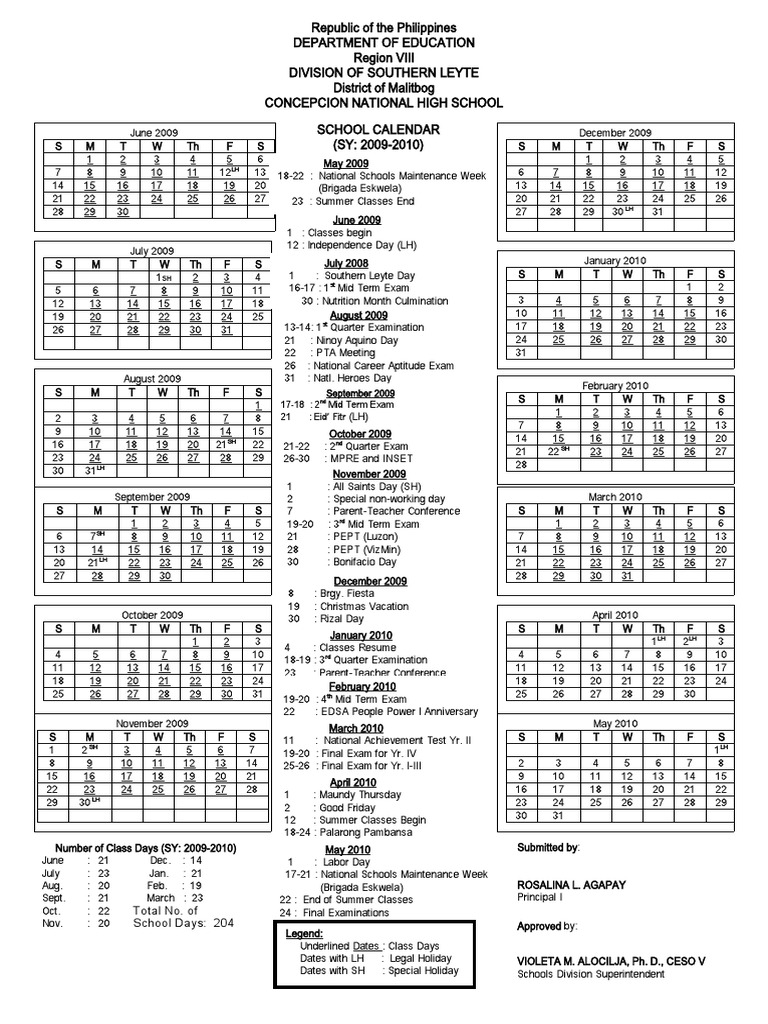 School Calendar (2009-2010) | PDF | Observances | Holidays