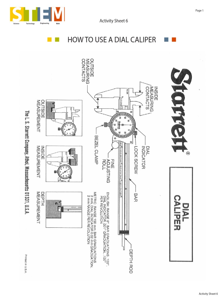 How To Use A Dial Caliper: Activity Sheet 6 | PDF | Tools | Measuring ...