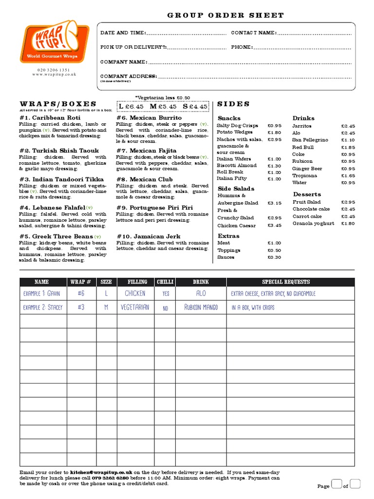 Order Sheet Final | Salsa (Sauce) | Salad