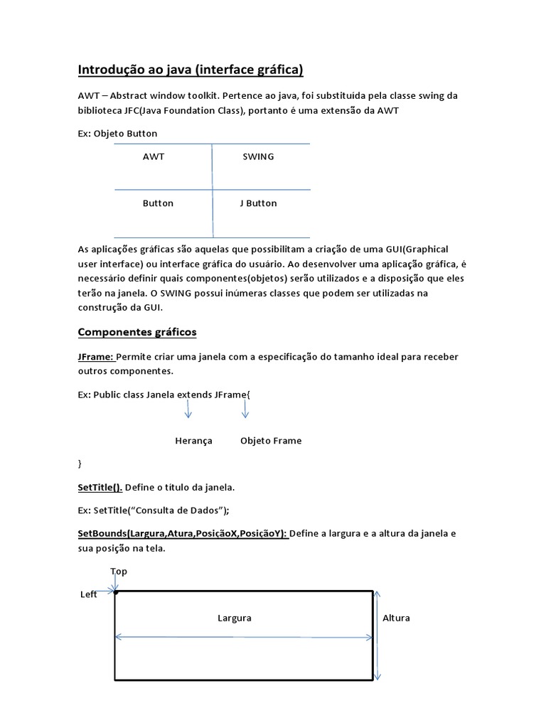 Apostila de Java - GUI - Algumas Classes e Metodos | PDF | Janela (informática) | Classe ...