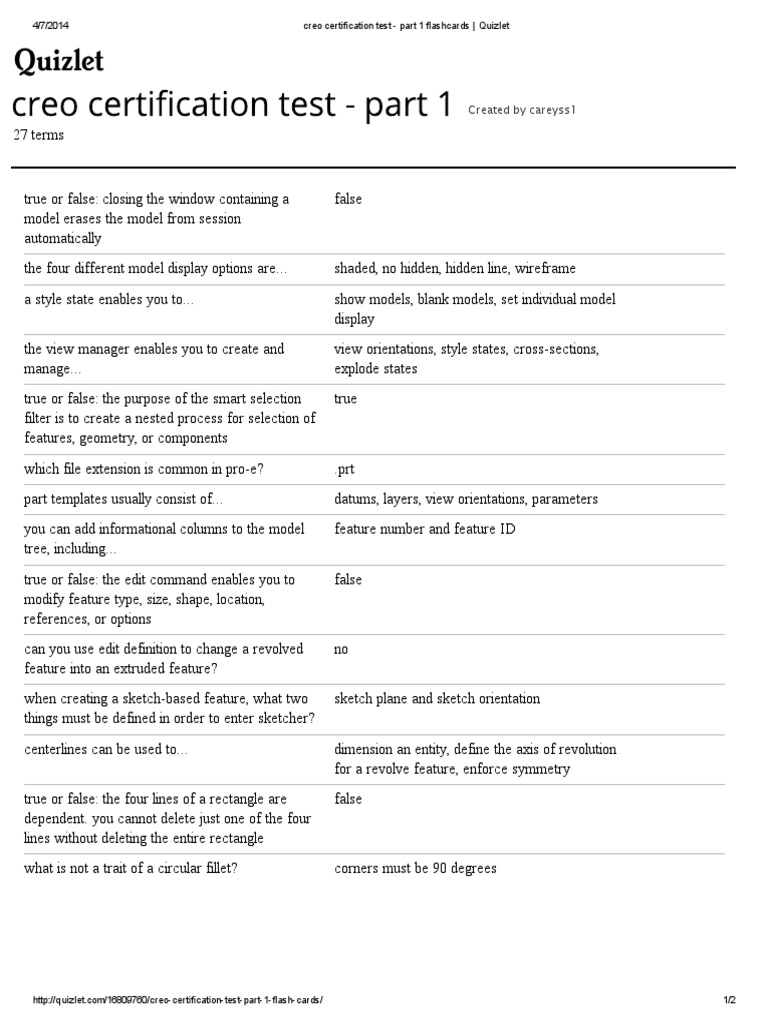 Creo Certification Test - Part 1 Flashcards - Quizlet | PDF | Angle ...