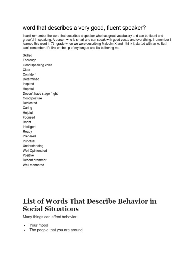 List of Words That Describe Behavior in Social Situations | PDF ...