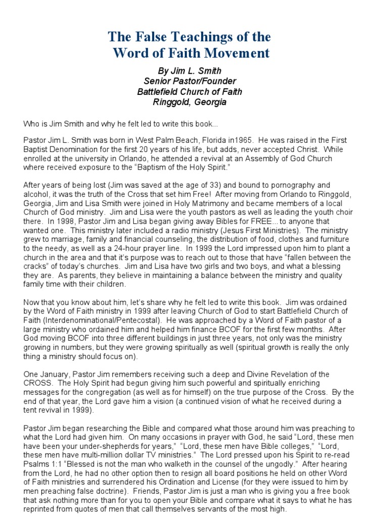 The False Teachings of The Word of Faith Movement | PDF | Prosperity Theology | Atonement In ...