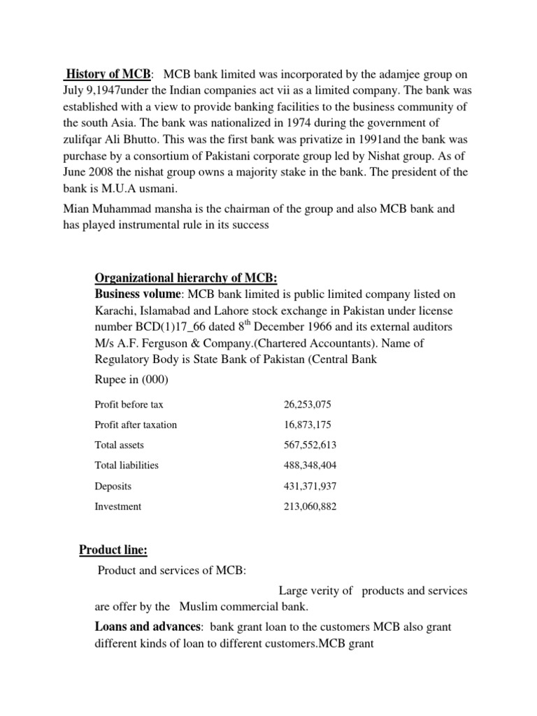 MCB Bank: History and Structure Overview | PDF | Banks | Money