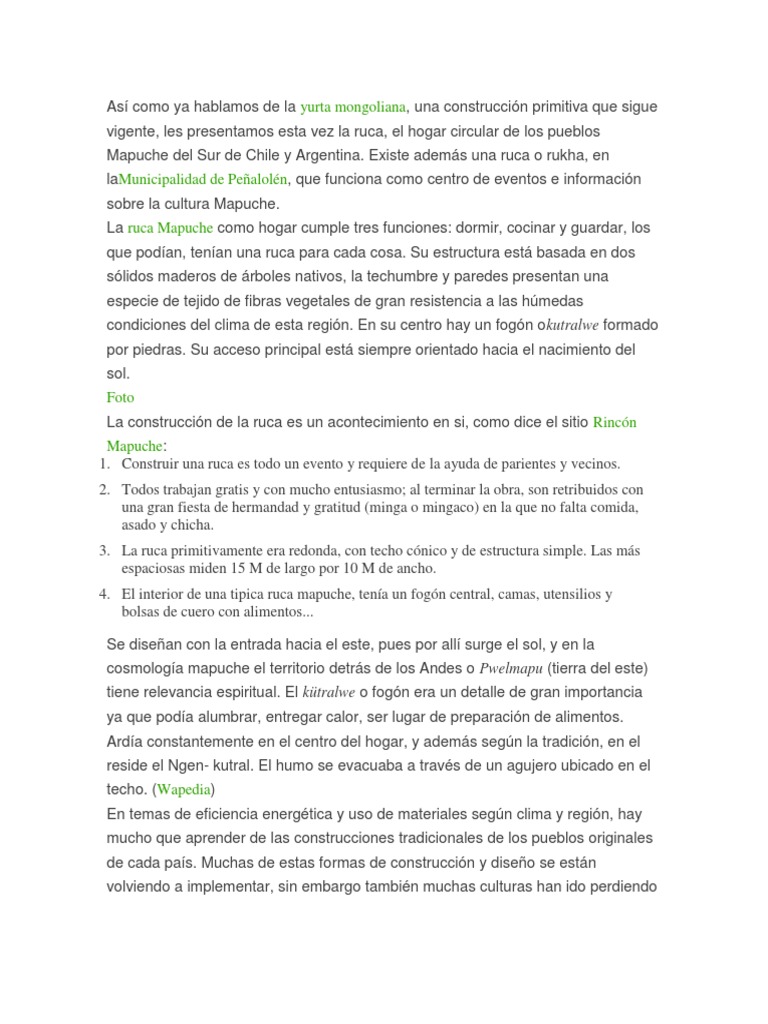 La Ruca Mapuche: Vivienda Tradicional | PDF | Naturaleza