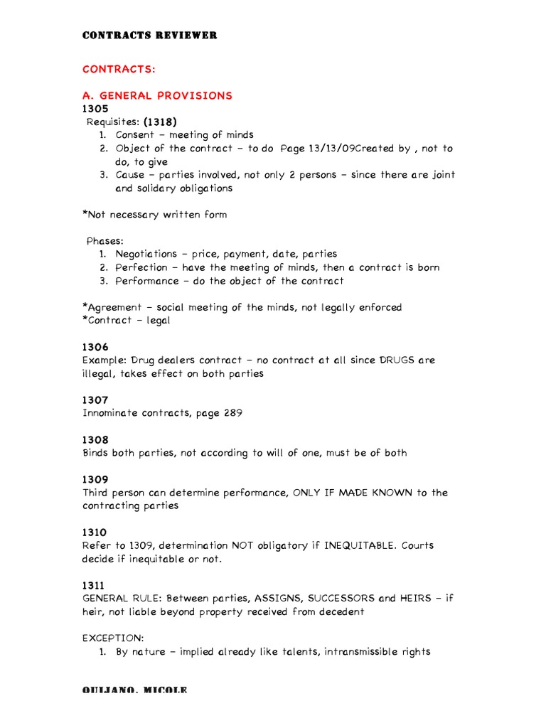 Finals Reviewer - Contracts | PDF | Negligence | Rescission