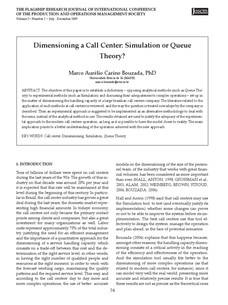 Dimensioning A Call Center: Simulation or Queue Theory?: Marco Aurélio Carino Bouzada, PHD | PDF ...