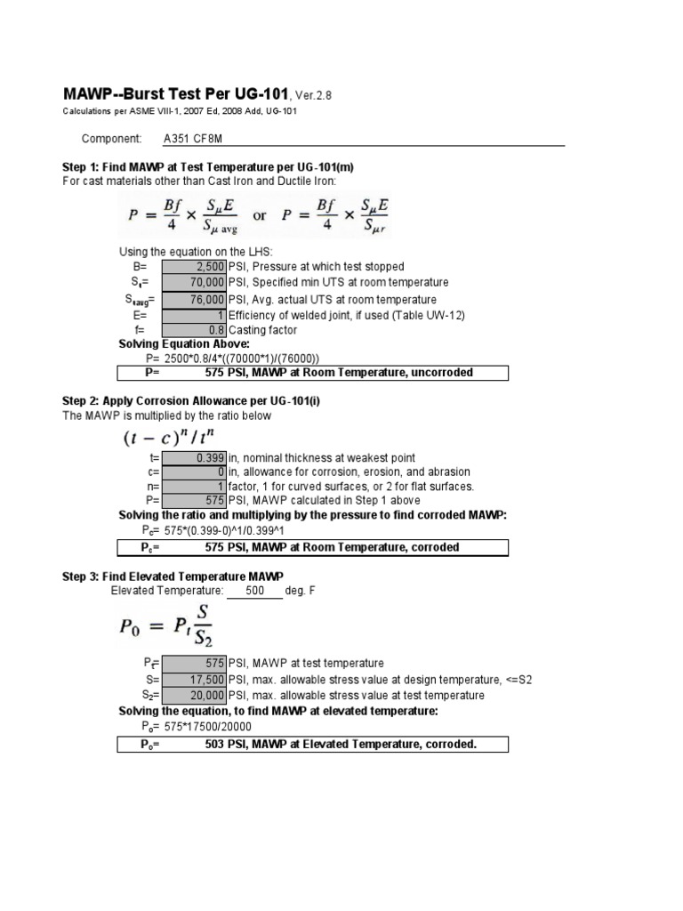 ASME VIII-1 UG-101 Burst Test Calculation | PDF