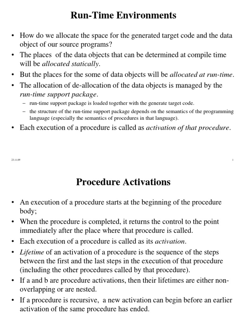 Run-Time Environments and Procedure Activations | PDF | Subroutine | Scope (Computer Science)
