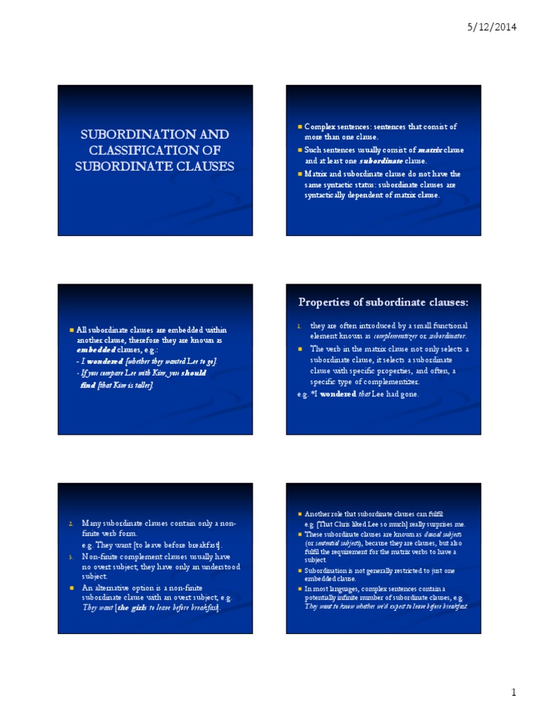 Subordination | Clause | Subject (Grammar)