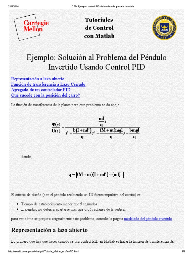 CTM Ejemplo - Control PID Del Modelo Del Péndulo Invertido PDF | PDF ...