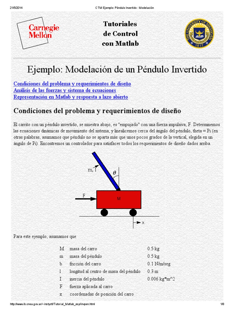 Modelación de Péndulo Invertido en Matlab | PDF | Péndulo | Ecuaciones