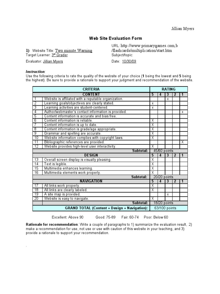 Jillian Myers Web Site Evaluation Form | PDF | Websites | Multimedia