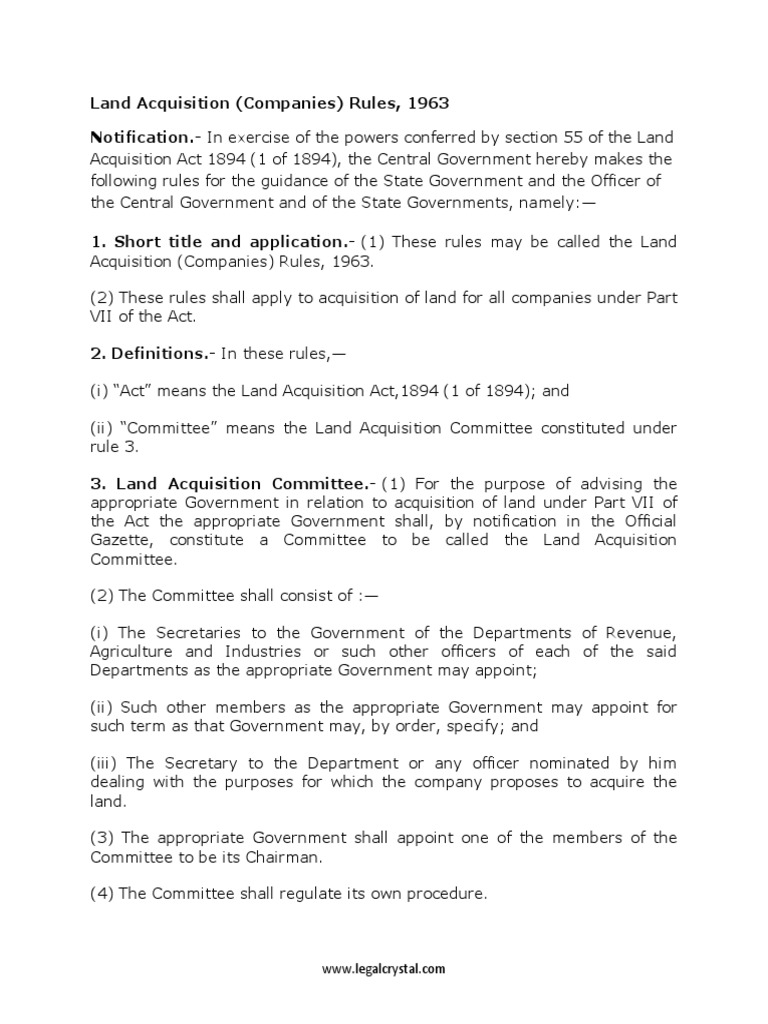Land Acquisition Companies Rules 1963 Pdf Government Of India