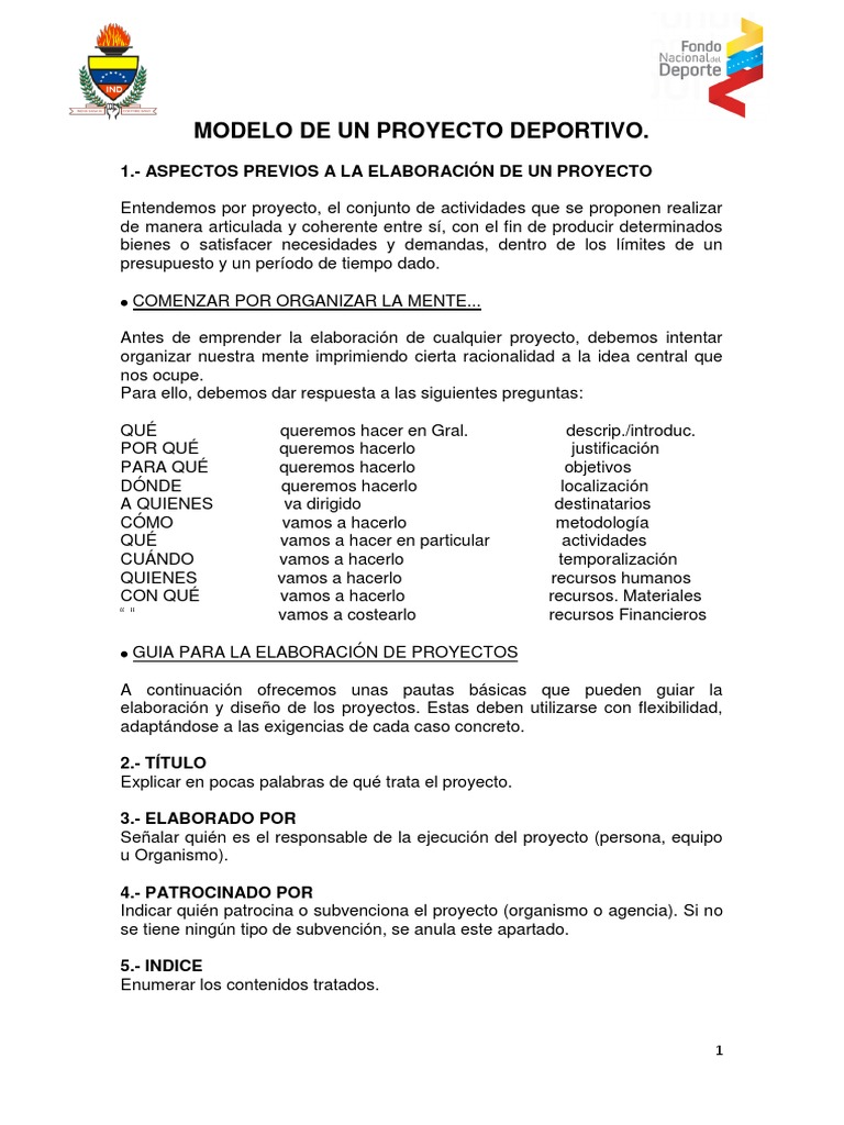 Modelo de Proyecto Deportivo | PDF | Presupuesto | Mente
