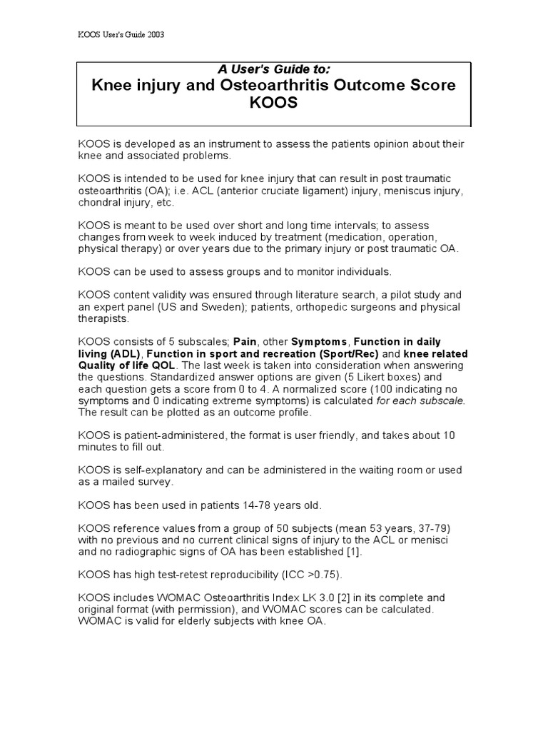 A User's Guide To - Knee Injury and Osteoarthritis Outcome Score KOOS ...