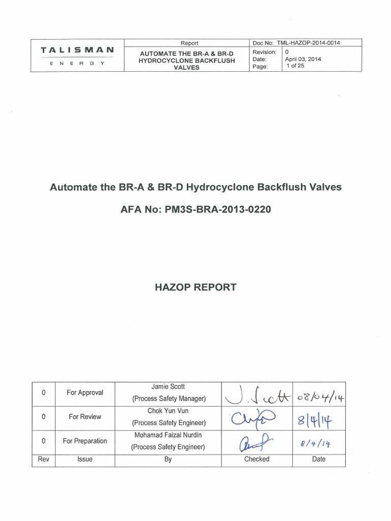 0014 HAZOP Automate The BRA & BRD Hydrocyclone Backflush Valves Rev.00 ...