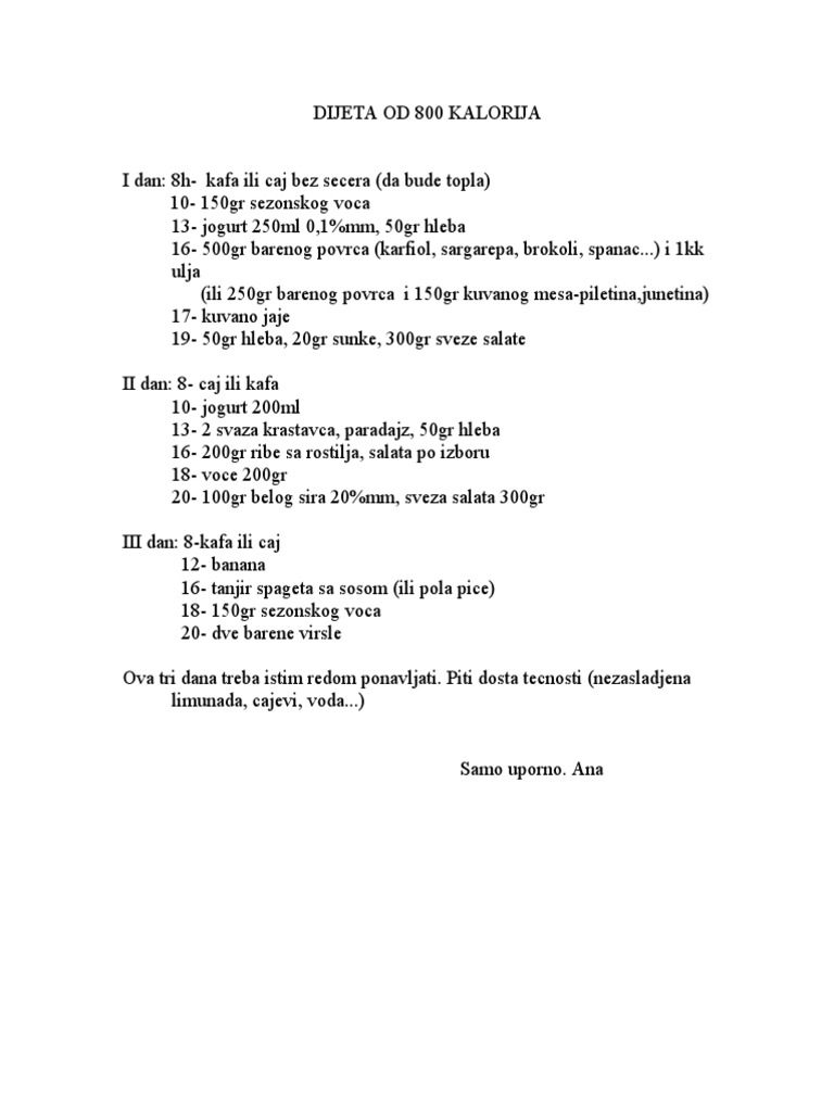 Dijeta Od 800 Kalorija | PDF
